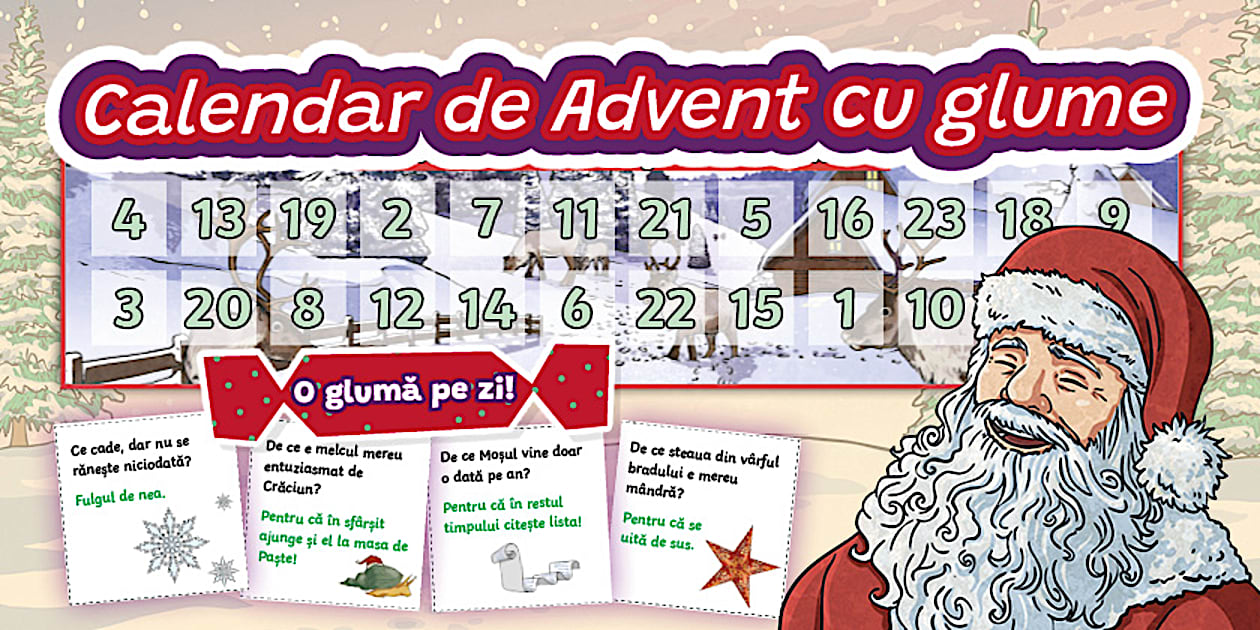 Calendar de Advent cu glume pe tema Crăciunului – Banner