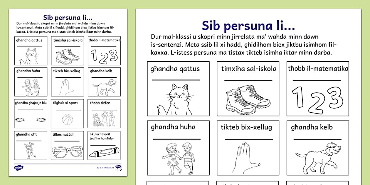 Karta tal-Attività: Sib Persuna li...l Twinkl - Twinkl