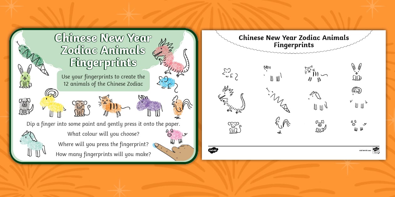 Chinese New Year Zodiac Animals Fingerprint Activity Sheet