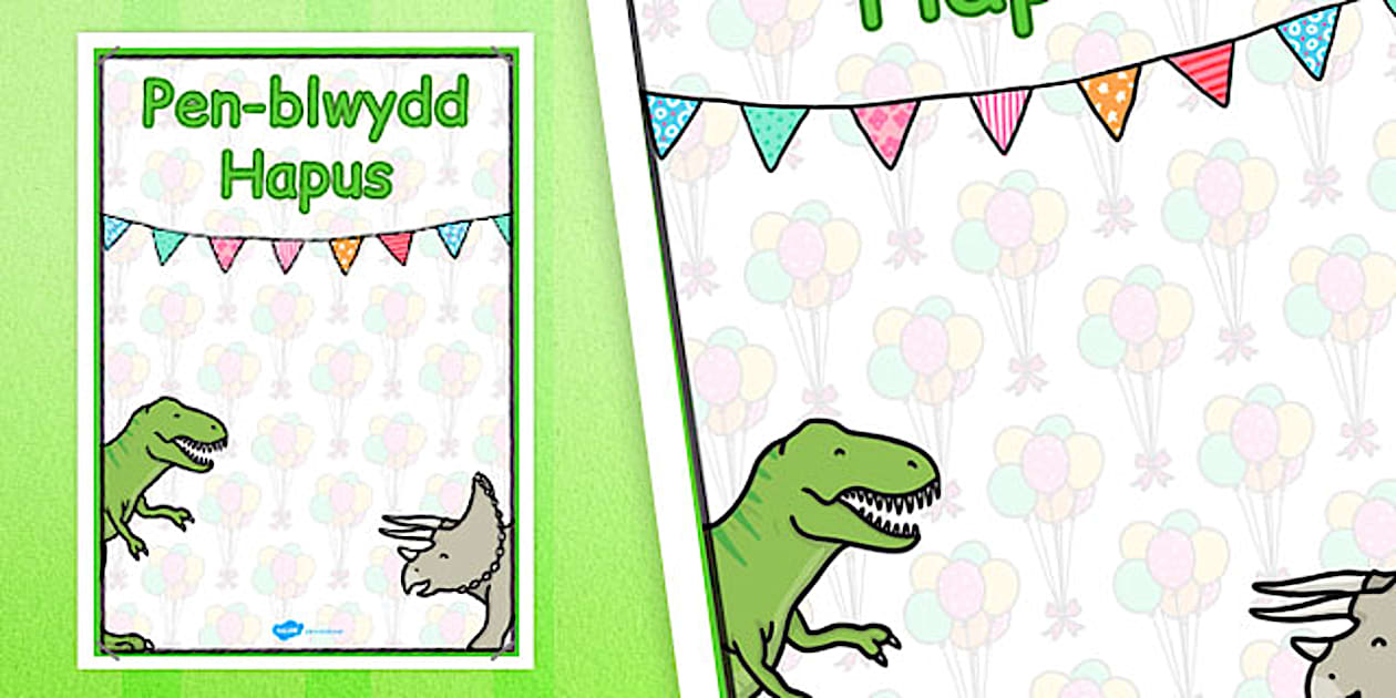 Poster Pen-blwydd Hapus - Deinosoriaid (teacher made)