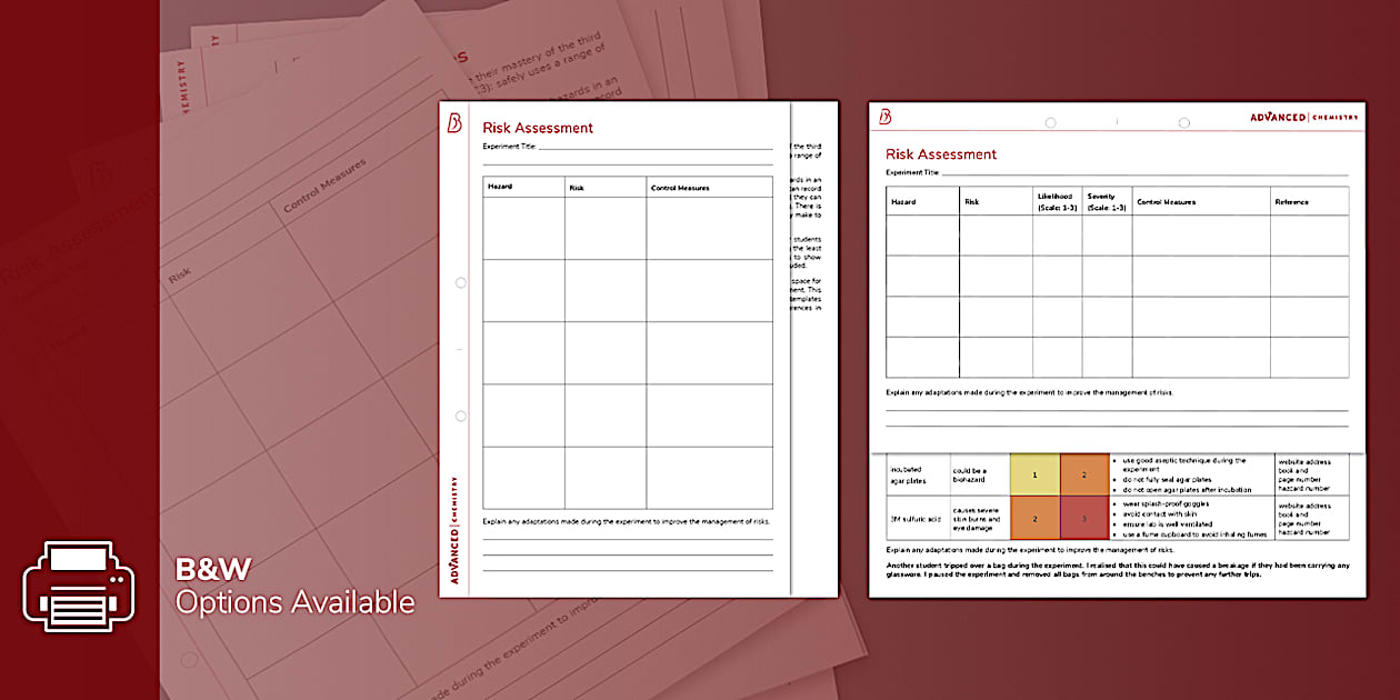 A Level Chemistry Risk Assessment Template | KS5 | Beyond