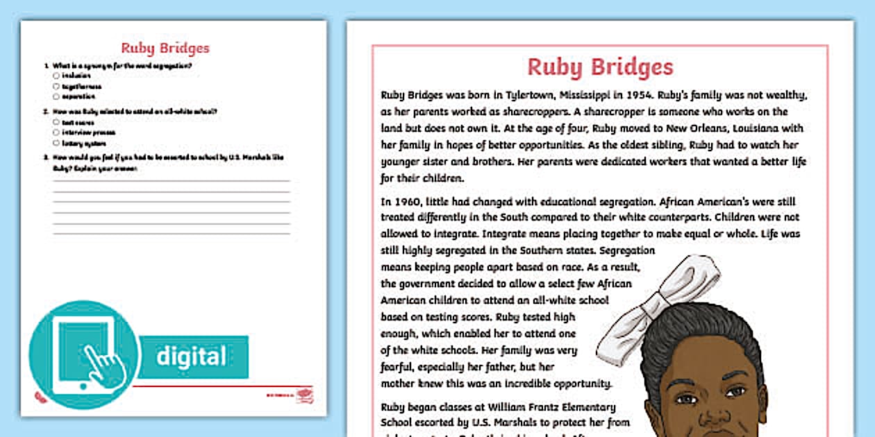 Ruby Bridges Story PDF Reading Worksheet | Twinkl USA