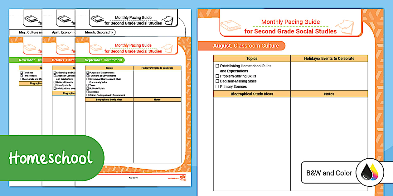 Monthly Pacing Guide for Homeschool Second Grade Social Studies