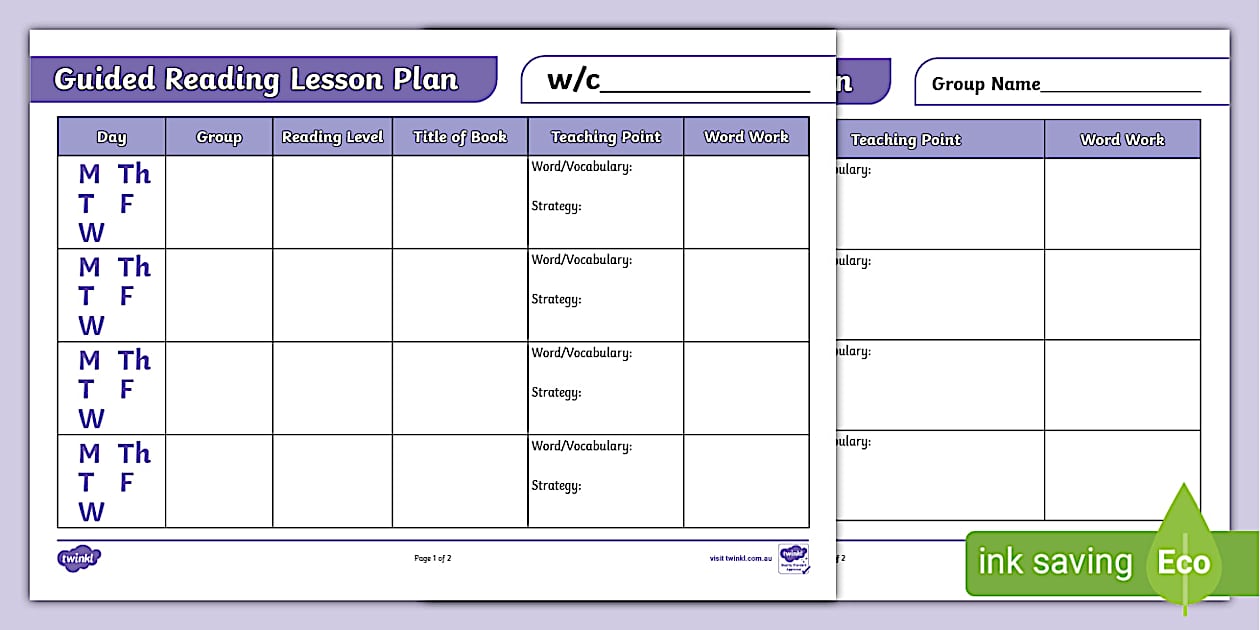 Guided Reading Lesson Plan Aid - Twinkl