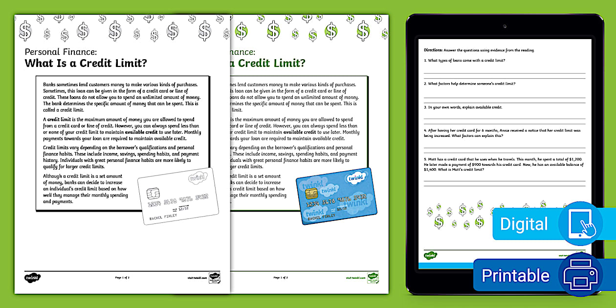 Credit Limit Worksheet | Financial Literacy | Twinkl USA