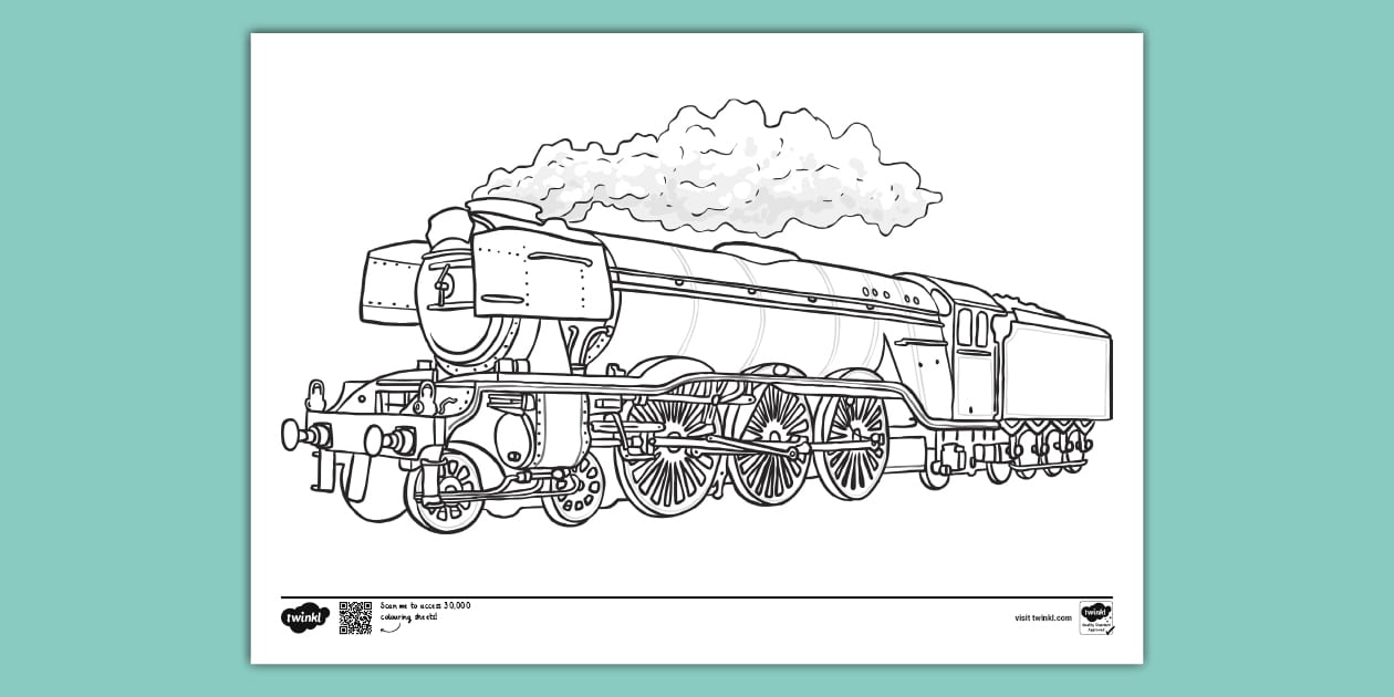 Steam Engine Train Colouring Sheet - Primary School - Twinkl