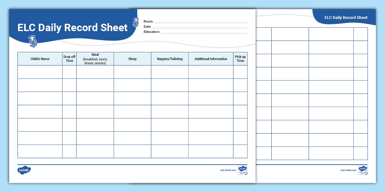 Elc Daily Record Sheet Hecho Por Educadores Twinkl