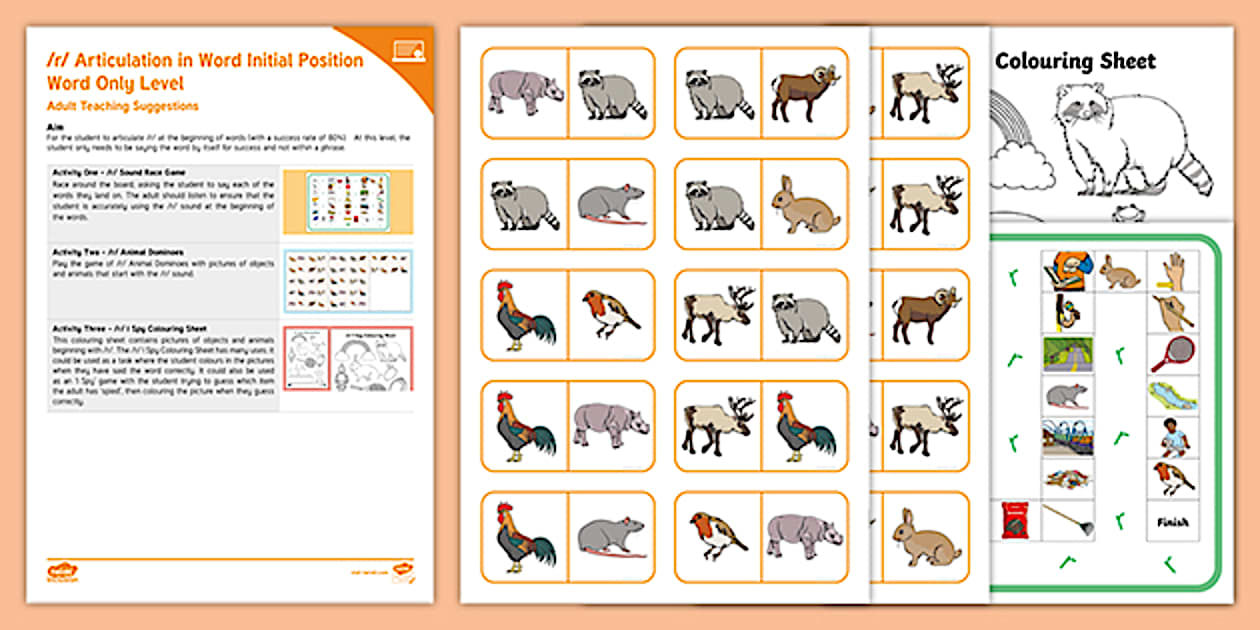/r/ Articulation in Word Initial Position Word Level Only Activity Pack
