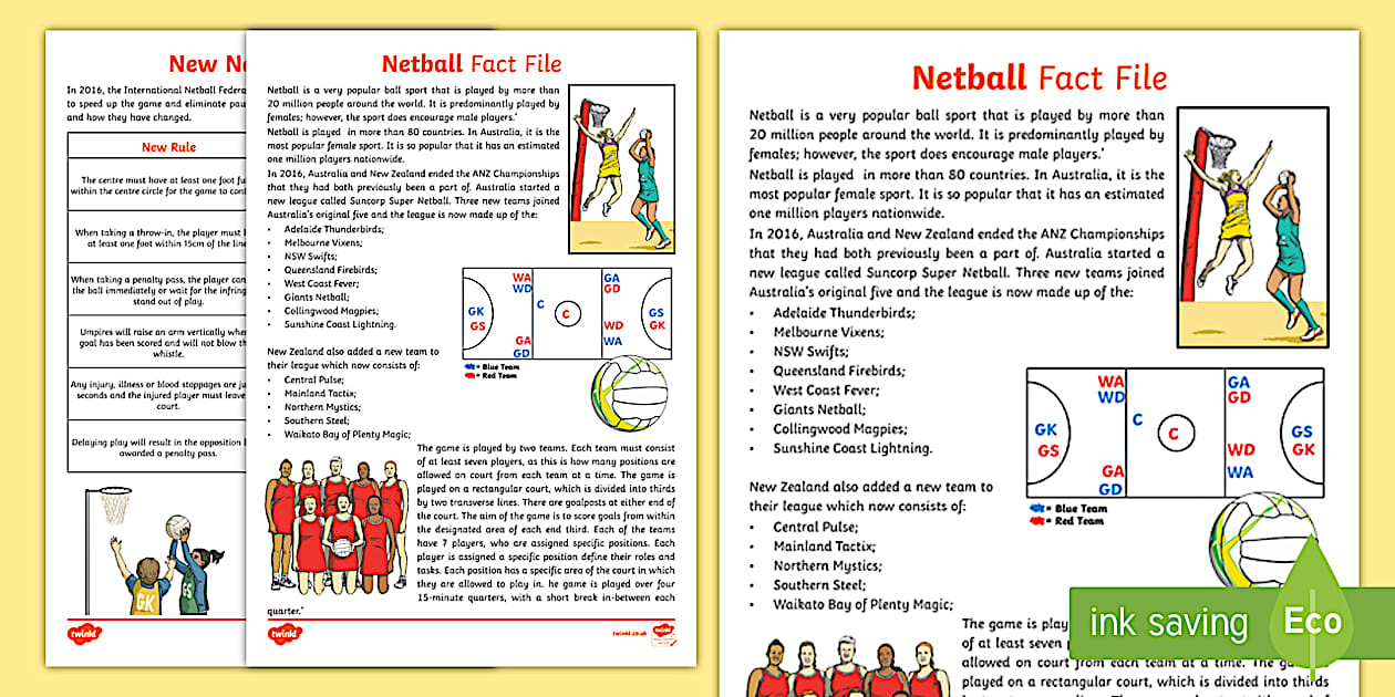 Black and White Netball Fact File (teacher made) - Twinkl