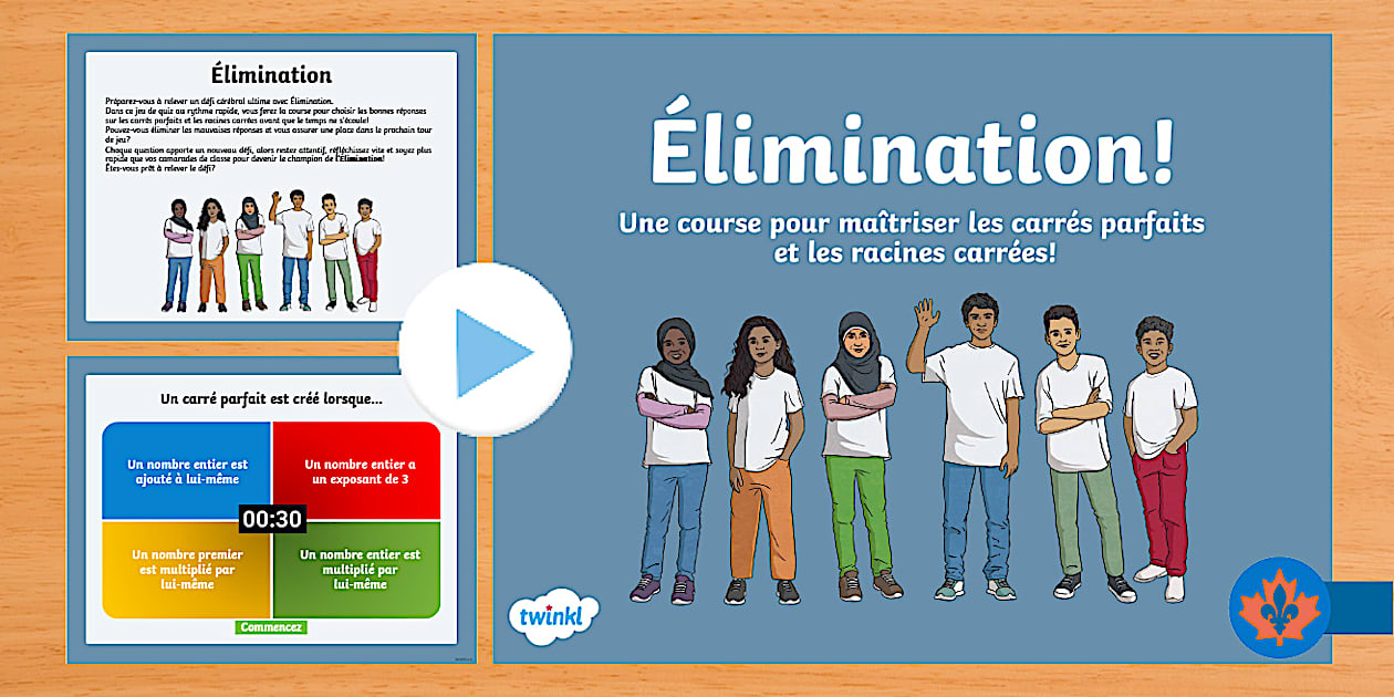 Elimination - Perfect Squares & Square Roots PowerPoint Game French