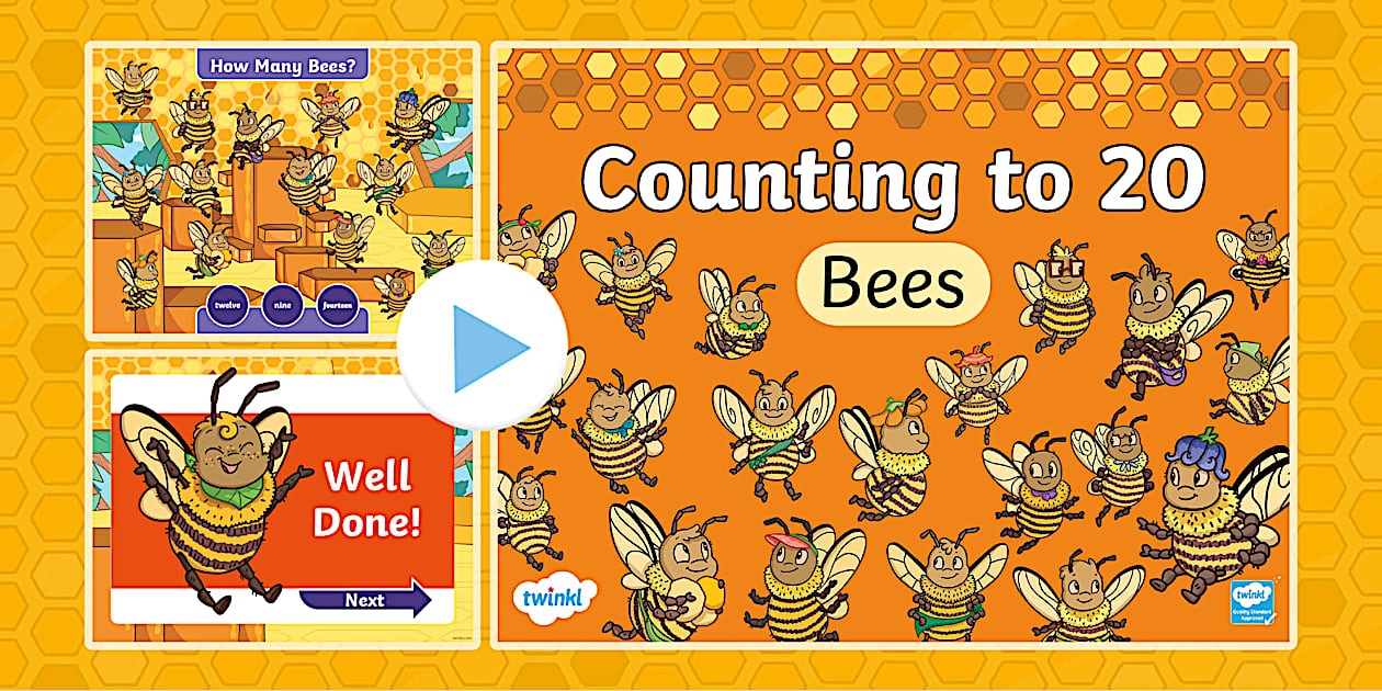 👉 Counting to 20 in Words Bee-Themed PowerPoint - Twinkl