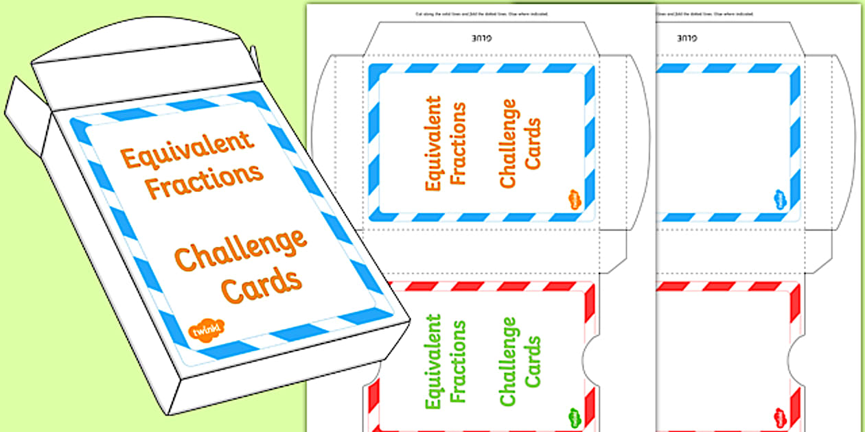 Editable Equivalent Fractions Challenge Cards Box Net
