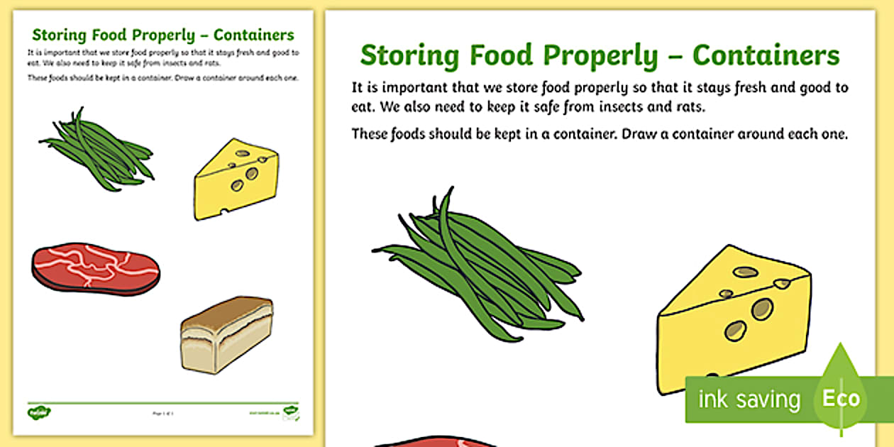 Storing Food Properly - Containers Worksheet (teacher made)