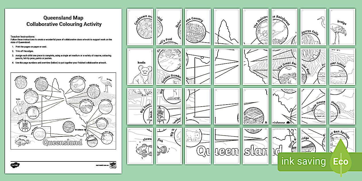 Queensland Map Collaborative Colouring Activity - Twinkl