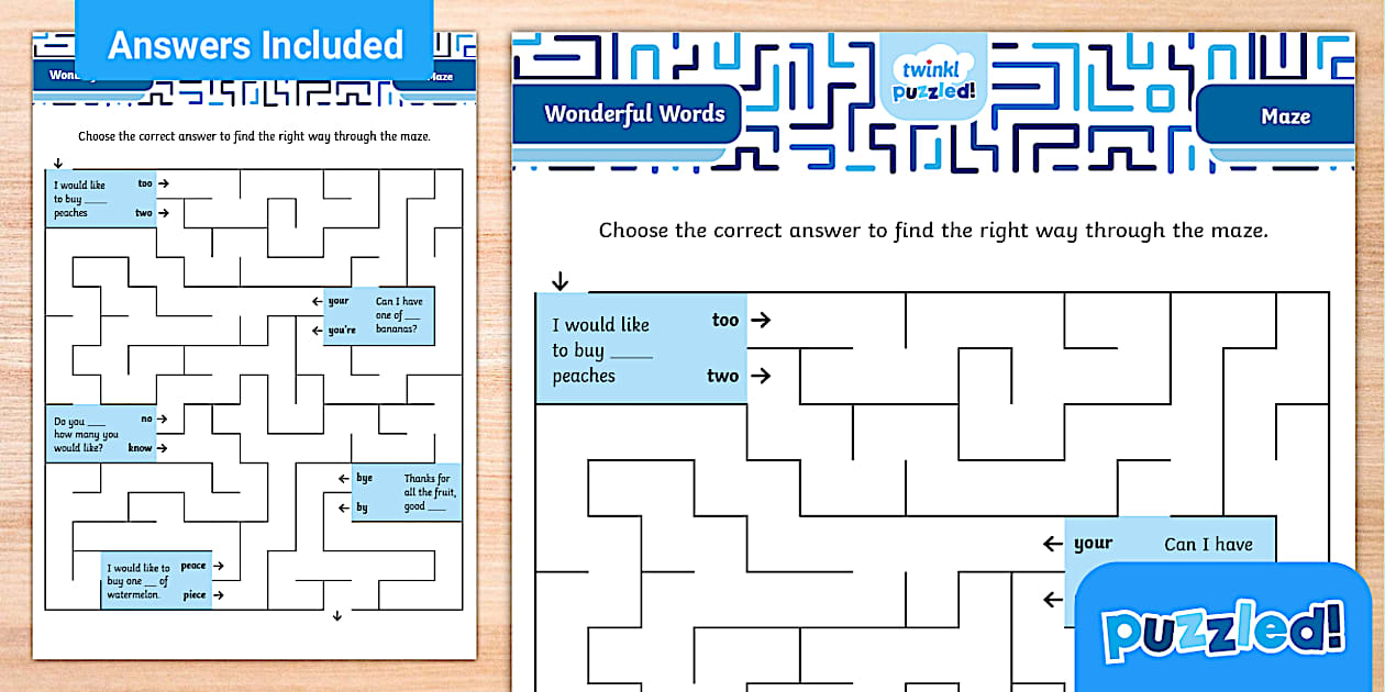 Wonderful Words Maze - Fun Homophone Practice - word puzzle
