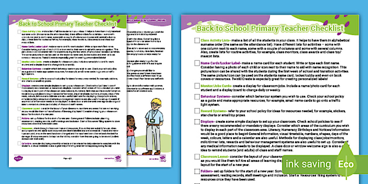 Back-to-School Teacher Checklist | Primary Resources