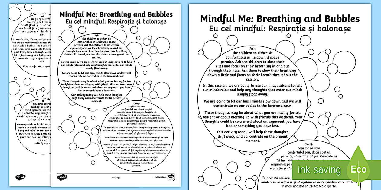 Mindful Me: Breathing and Bubbles Activity English/Romanian