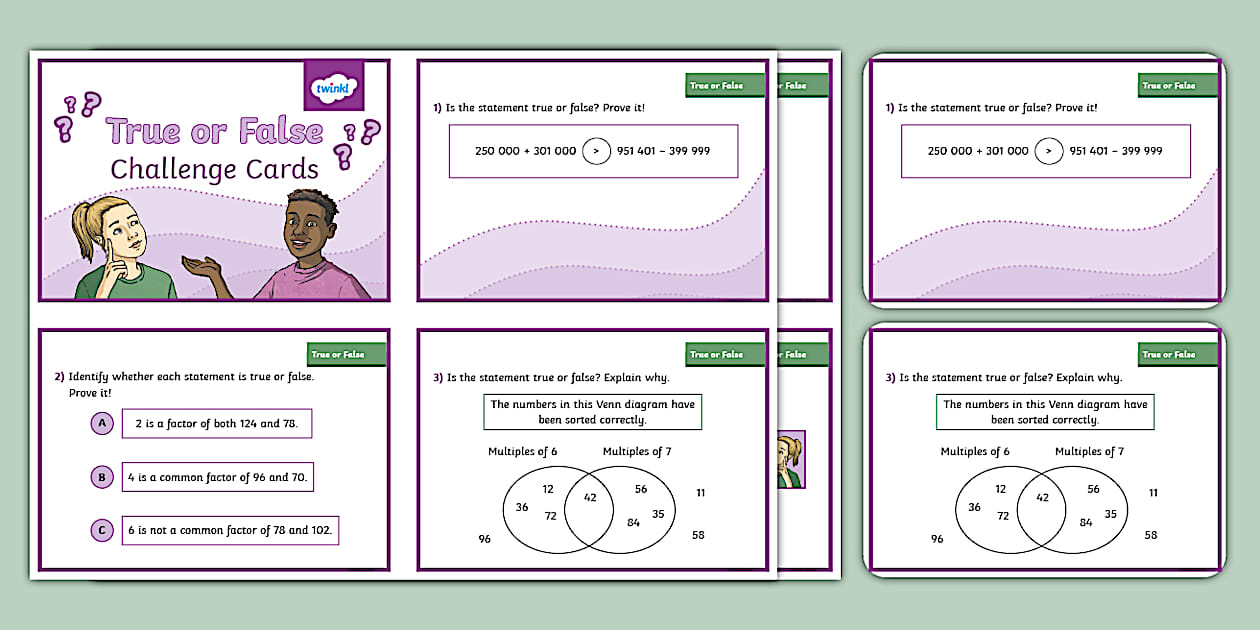 👉 Year 6 True or False? Maths Challenge Cards - Twinkl