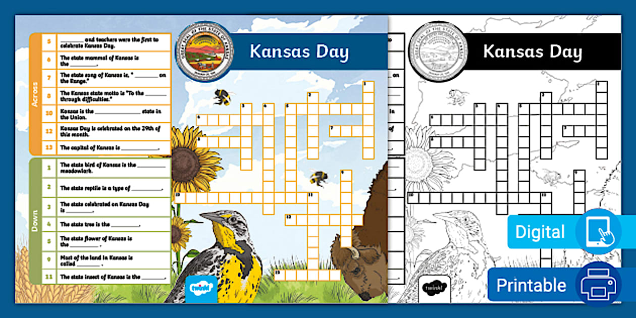 Fun Kansas Day Crossword Puzzle for Kids | Twinkl USA