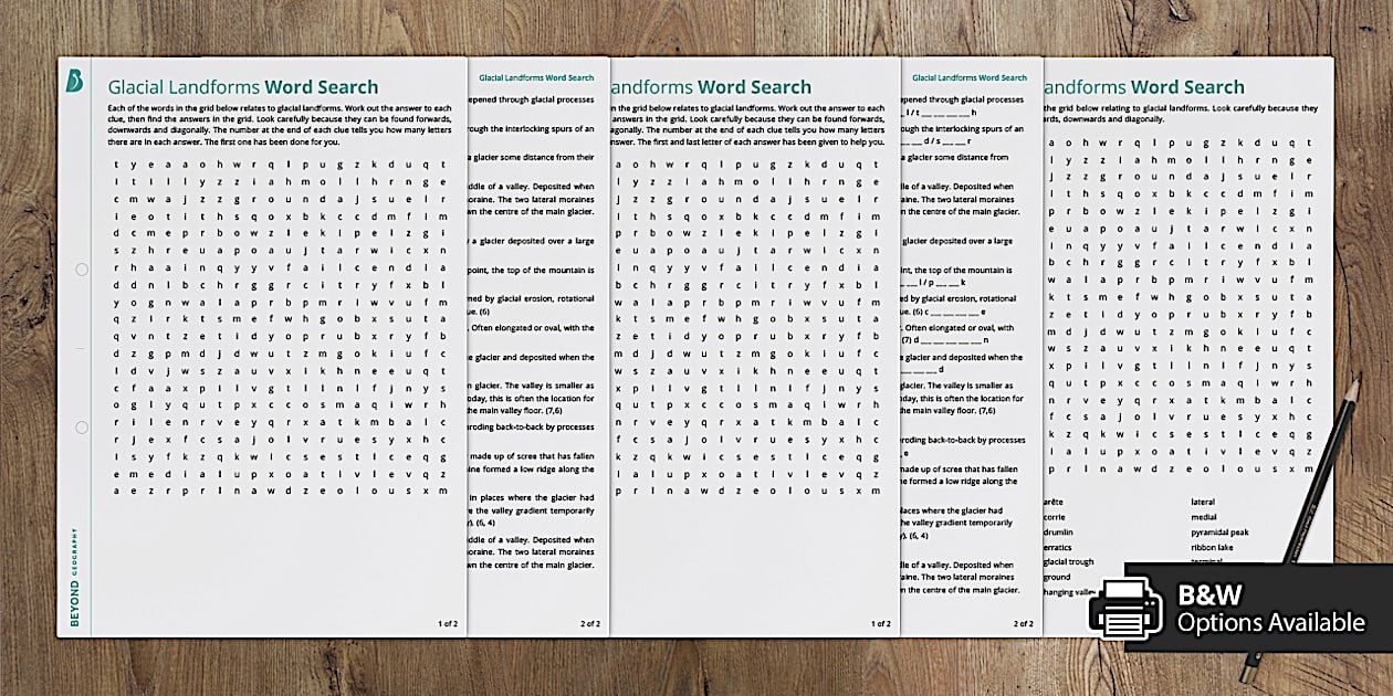 Glacial Landscapes: Glacial Landforms Word Search - Twinkl