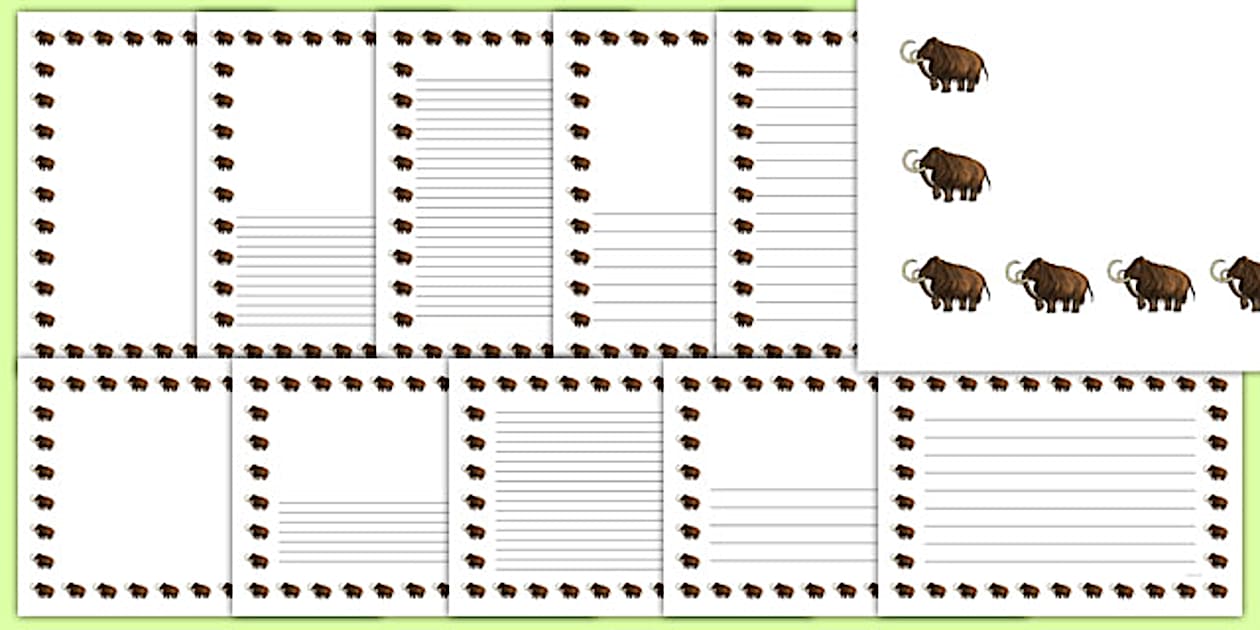 Editable Wooly Mammoth Portrait Page Borders (teacher made)