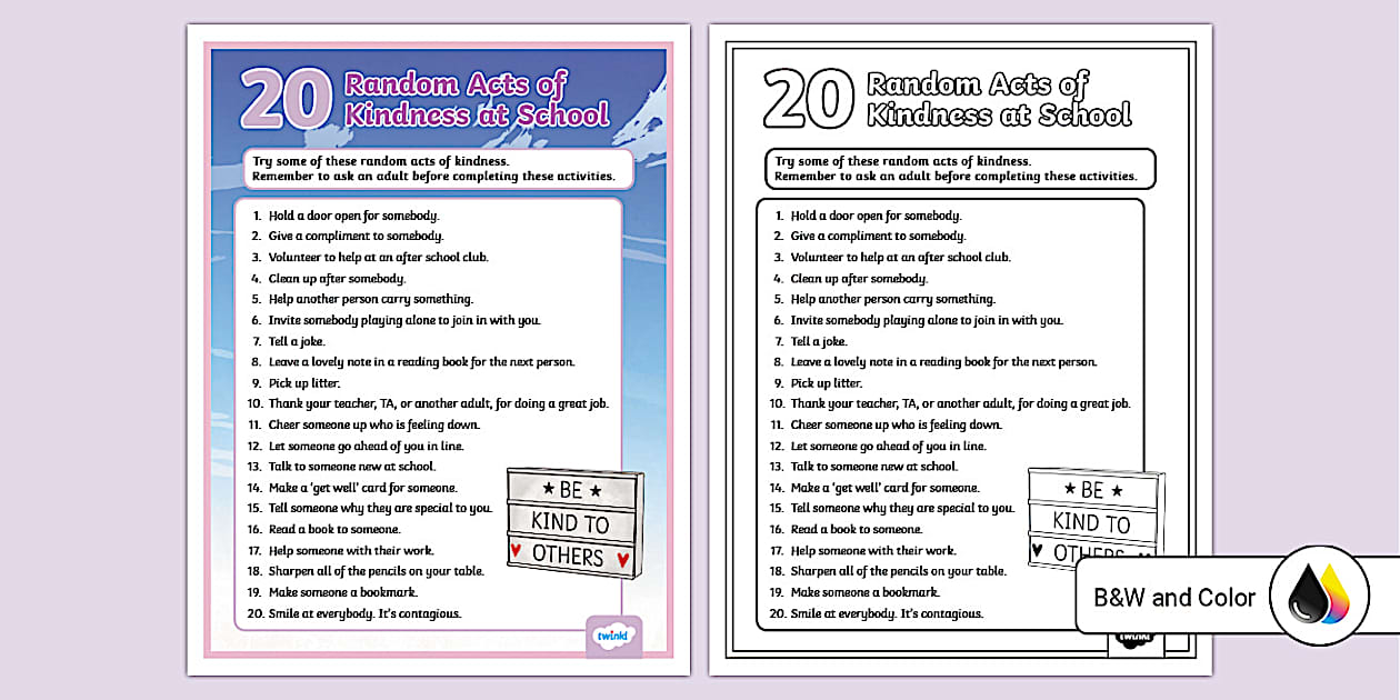 20 Random Acts of Kindness at School Poster