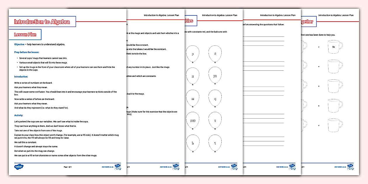 Introduction to Algebra – A Lesson Plan - Twinkl