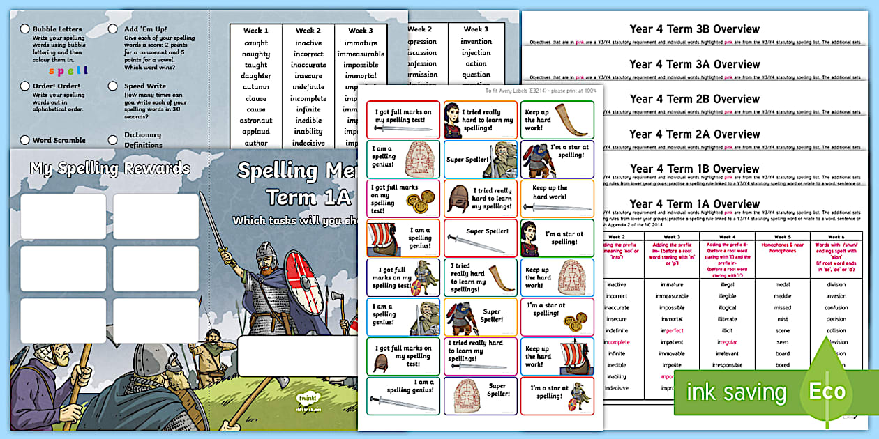Editable Year 4 Viking Themed Spelling Menu Pack - Twinkl