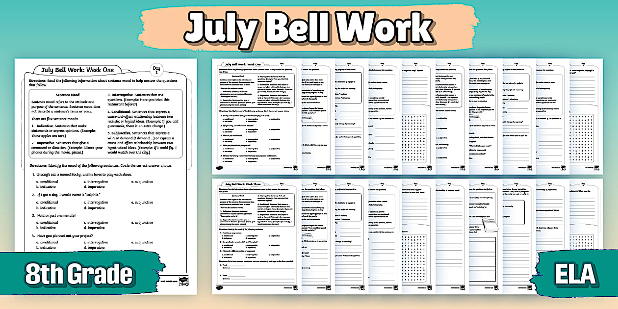 Eighth Grade ELA July Bell Work Bundle