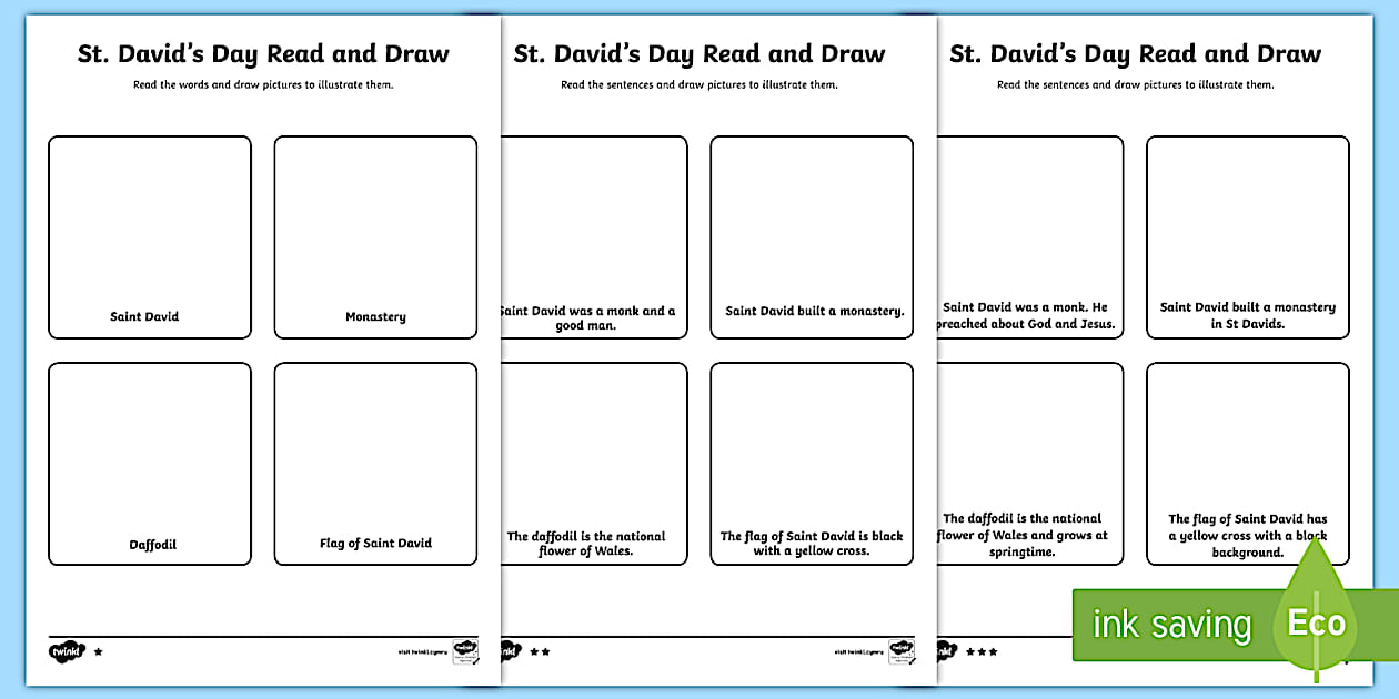 St David's Differentiated Read and Draw Worksheet / Worksheet