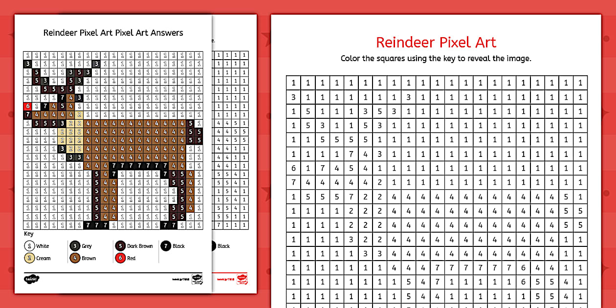 Reindeer Pixel Art Worksheet - Twinkl Art