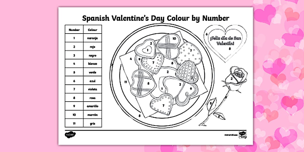 👉 Spanish Valentine's Day Colour by Number - Primary Resources
