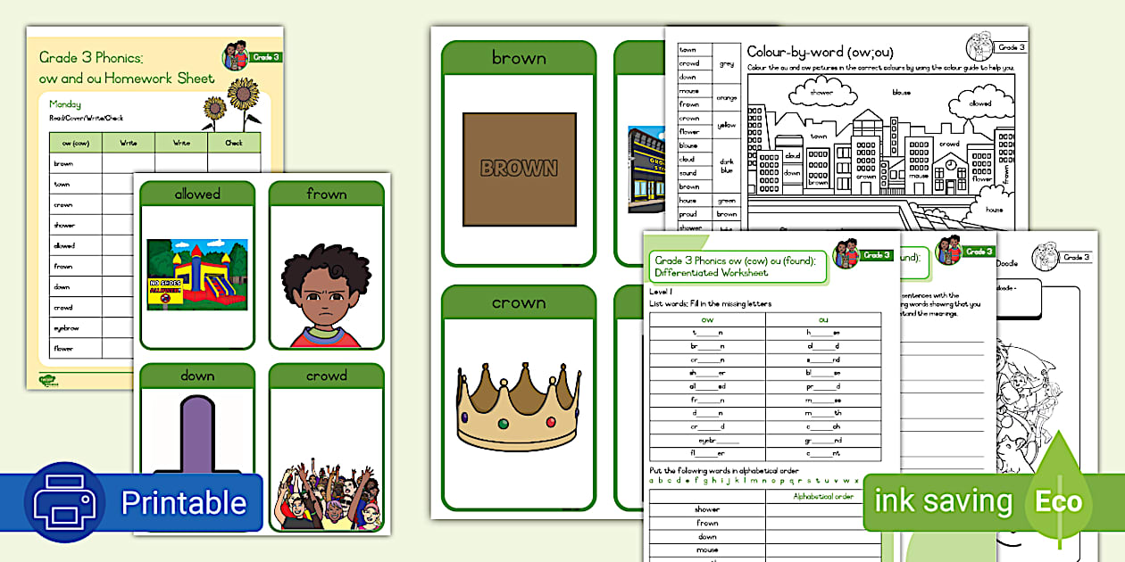 Grade 3 Phonics Pack ou , ow (teacher made) - Twinkl
