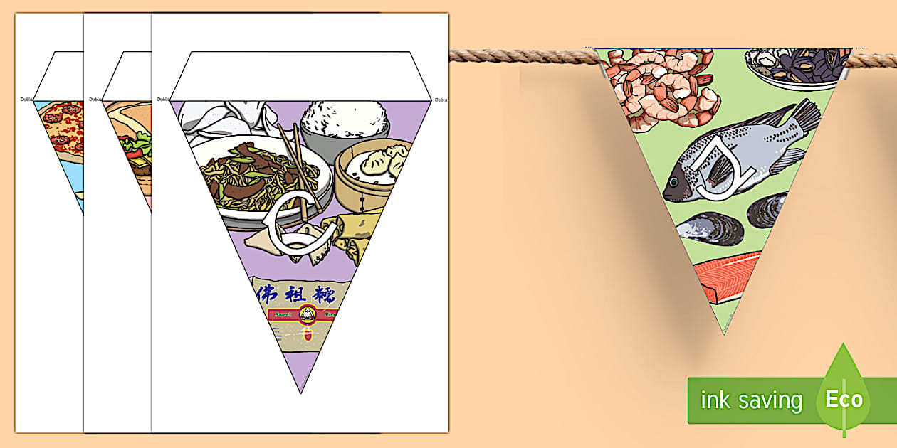 World Foods Bunting - decoración, exposición, mural, comer, saludable ...
