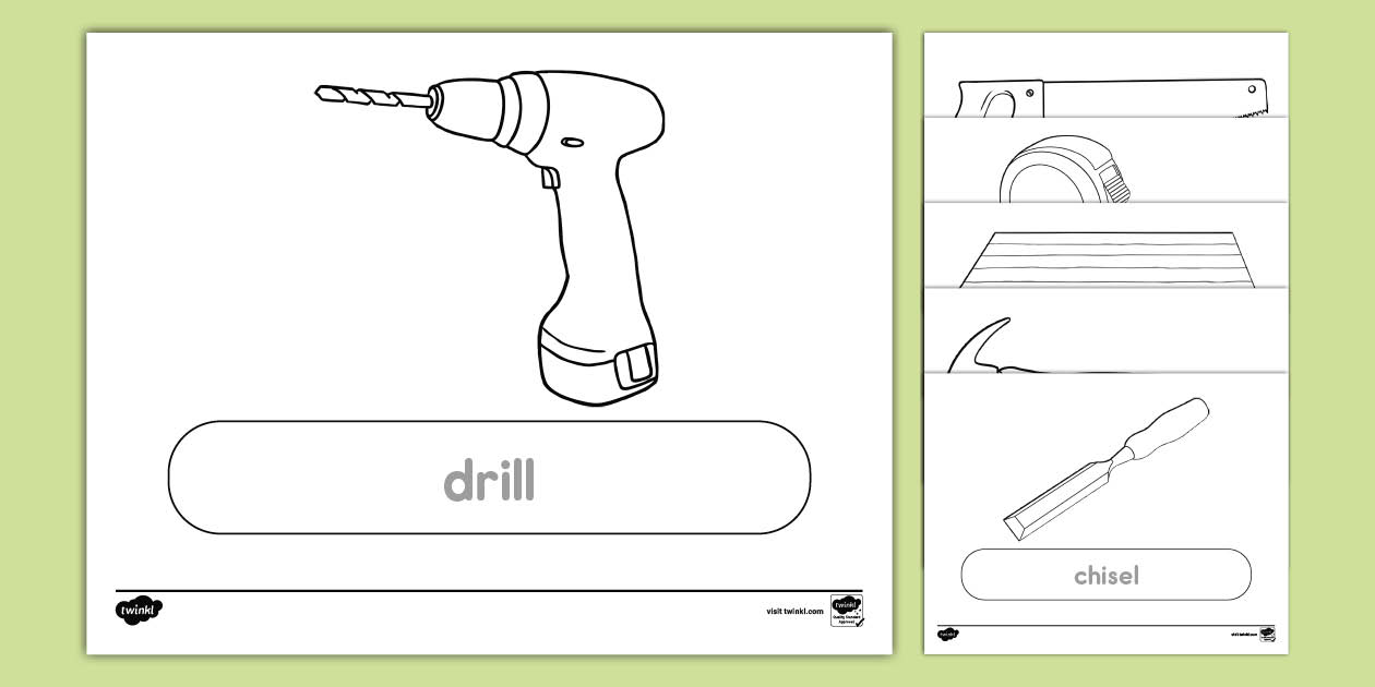 Woodworking Tools Trace and Color Worksheet (teacher made)