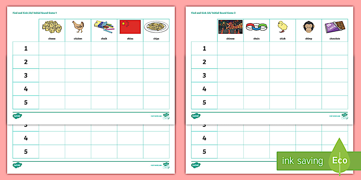 Find and Sink /ch/ Initial Sound Game Worksheet - Twinkl