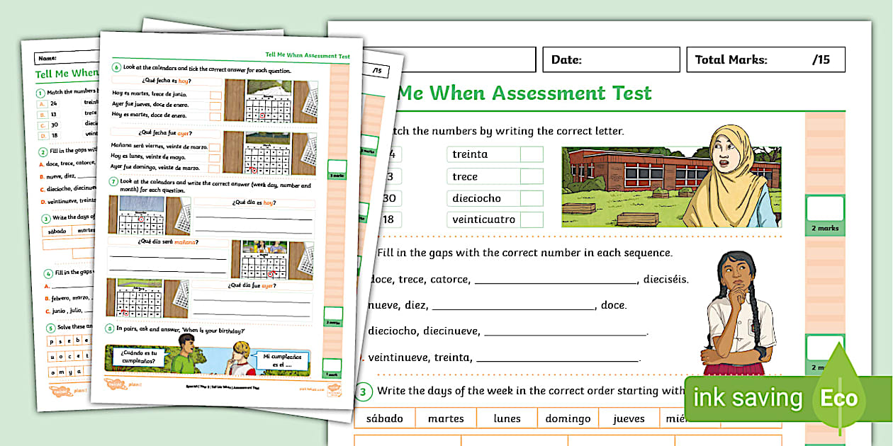 👉 Spanish: Tell Me When Year 3 Assessment Test