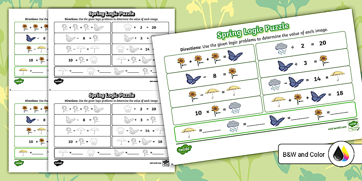 Algebra Critical Thinking Spring Logic Puzzle for 6th-8th