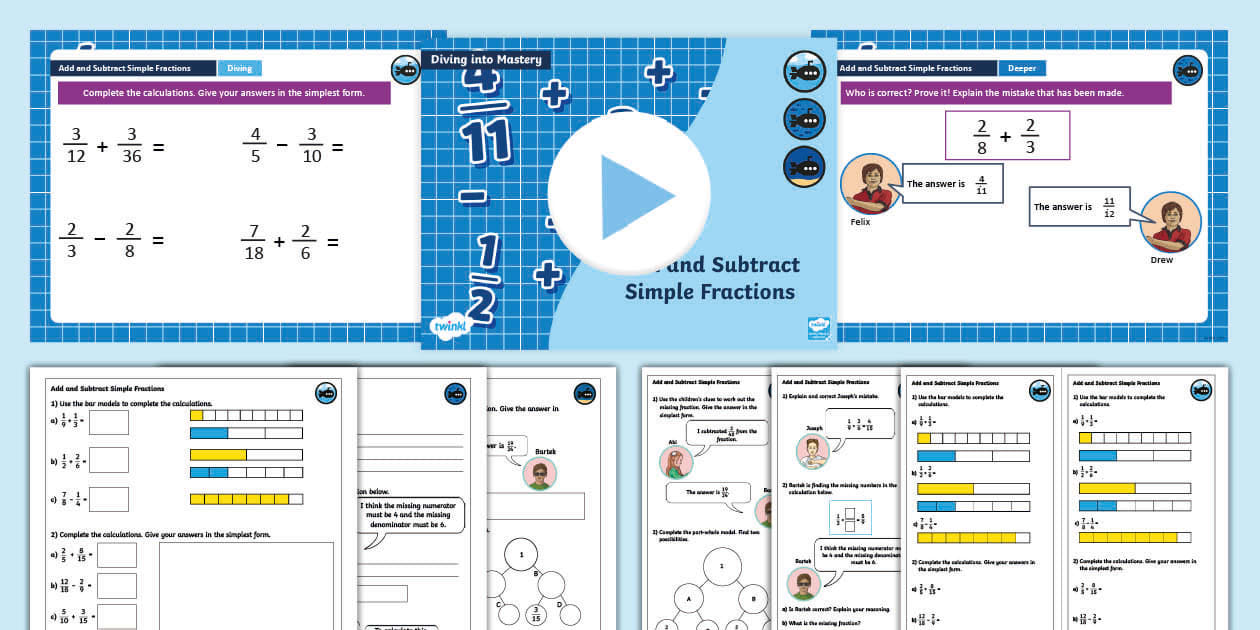 👉 Y6 DiM: Step 5 Add and Subtract Simple Fractions Pack