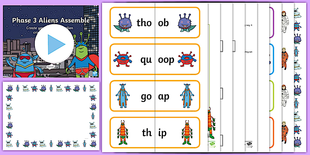 Aliens Assemble Phase 3 Phonics Resource Pack (teacher made)