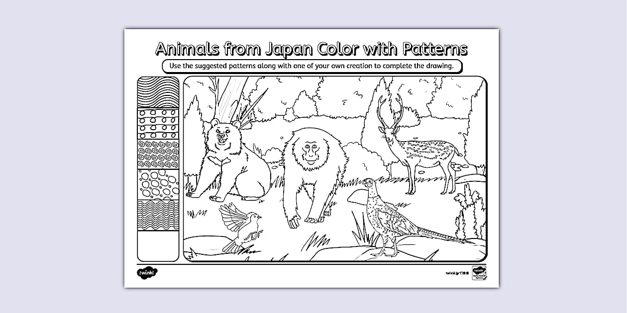 Animals from Japan Color with Patterns Activity - Twinkl