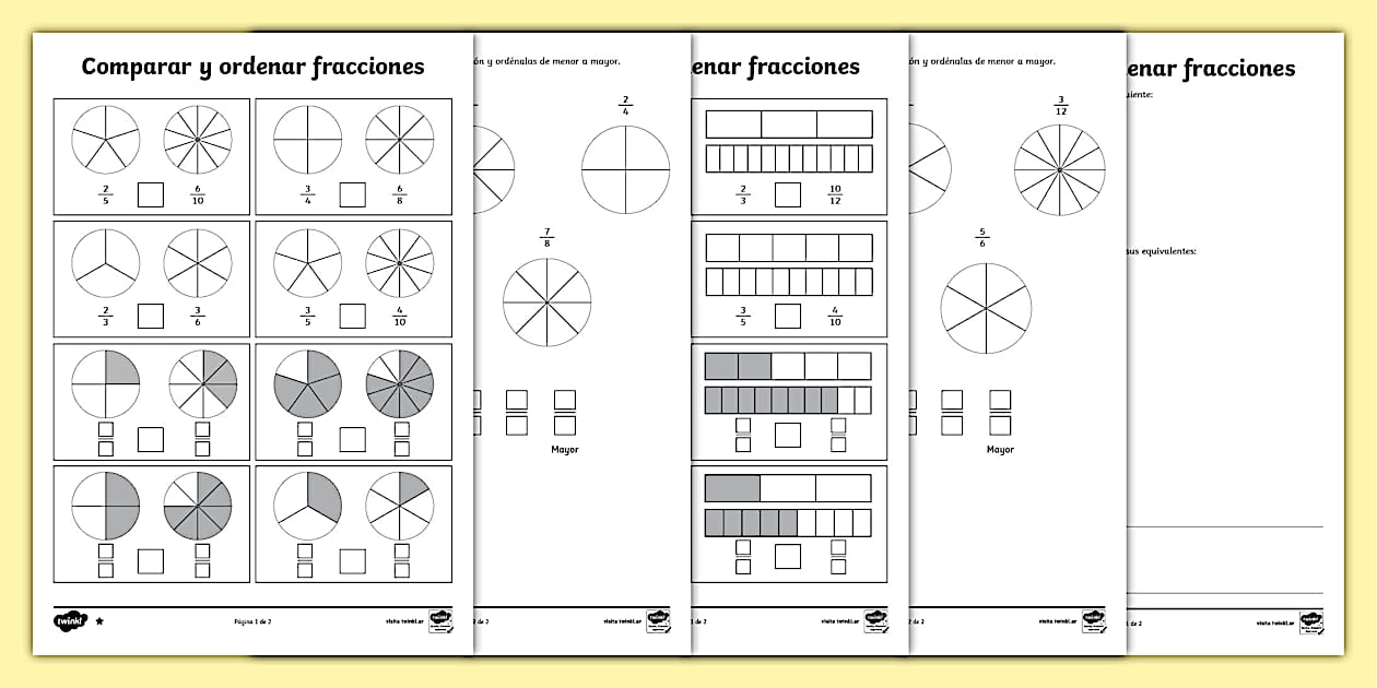 Comparar y ordenar fracciones - trabajo diferenciado -Twinkl
