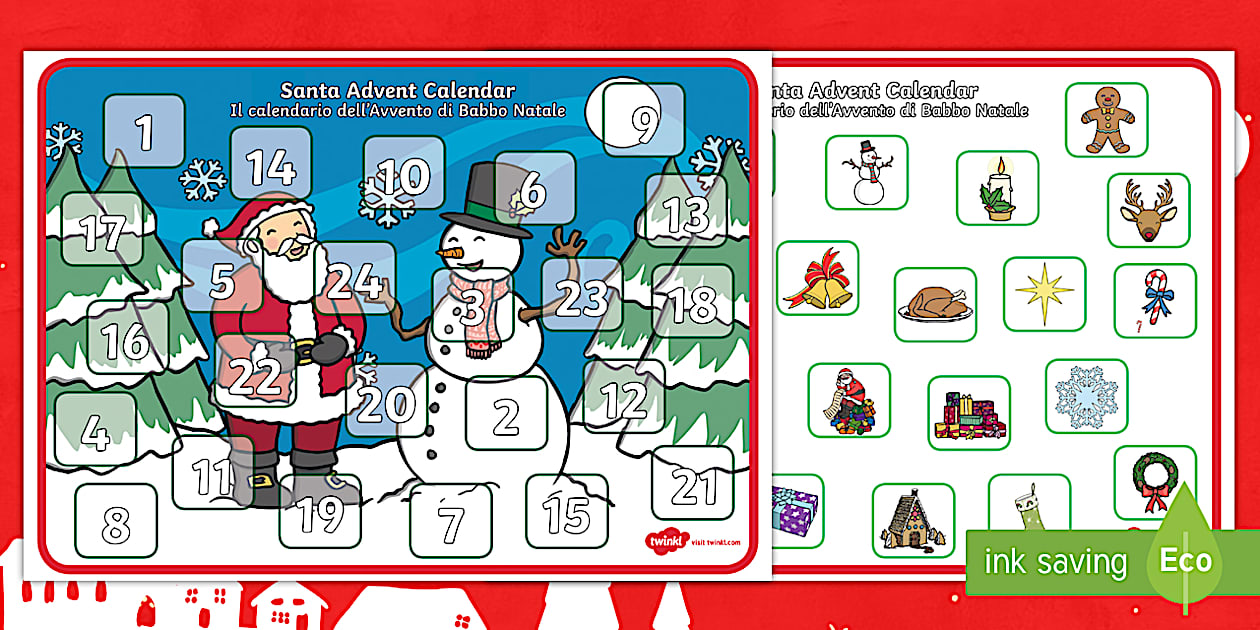 Santa Advent Calendar Activity English/Italian - Santa Advent Calendar
