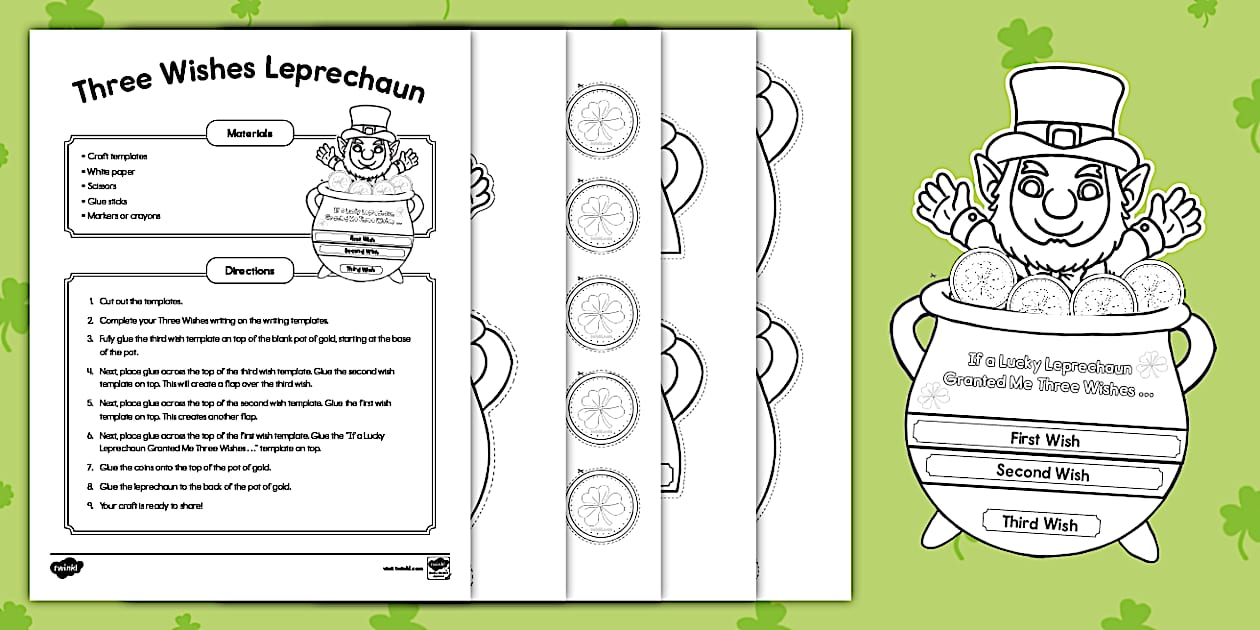 Three Wishes Leprechaun Craft and Write for K-2nd Grade