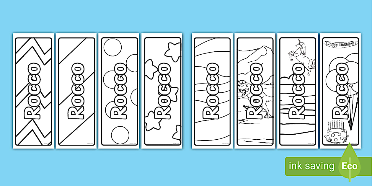 Rocco Name Simple Colouring Bookmarks - Twinkl