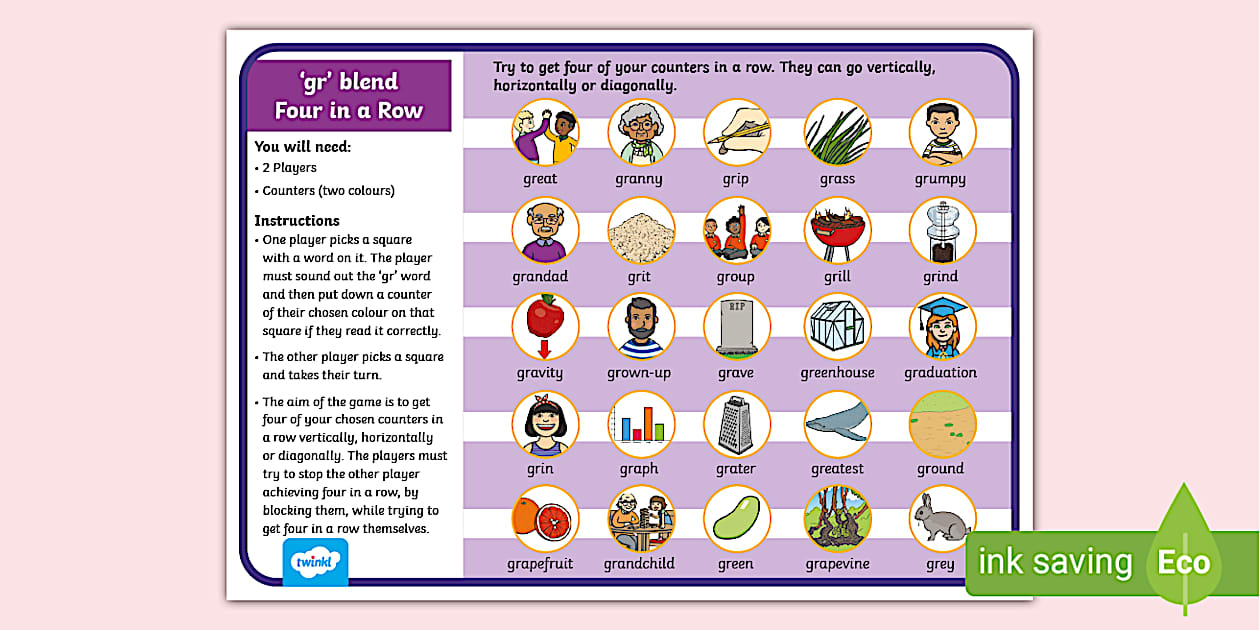 'gr' Blend Four in a Row (teacher made) - Twinkl