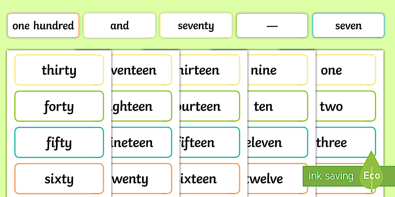 Number Building Word Cards - Number Word Cards Zero to One Hundred