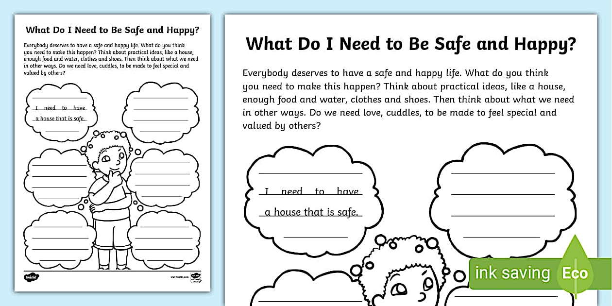 What Do I Need to Be Safe and Happy? Worksheet - Twinkl