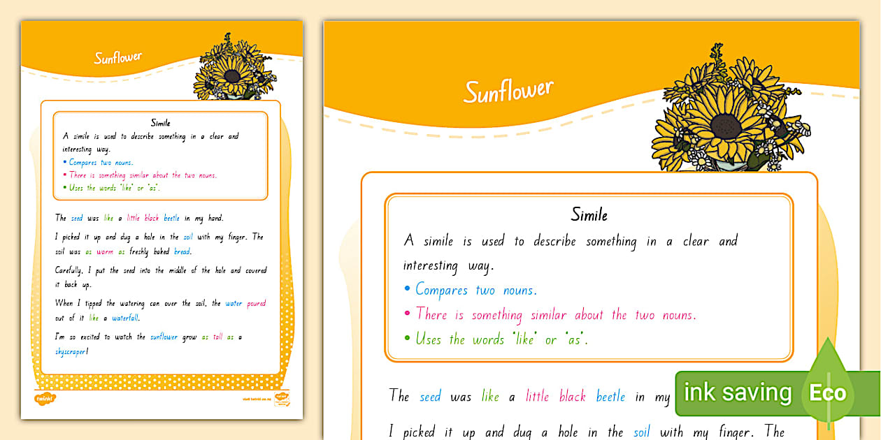 Level 2 Written Language Features: Similes Exemplar - Twinkl
