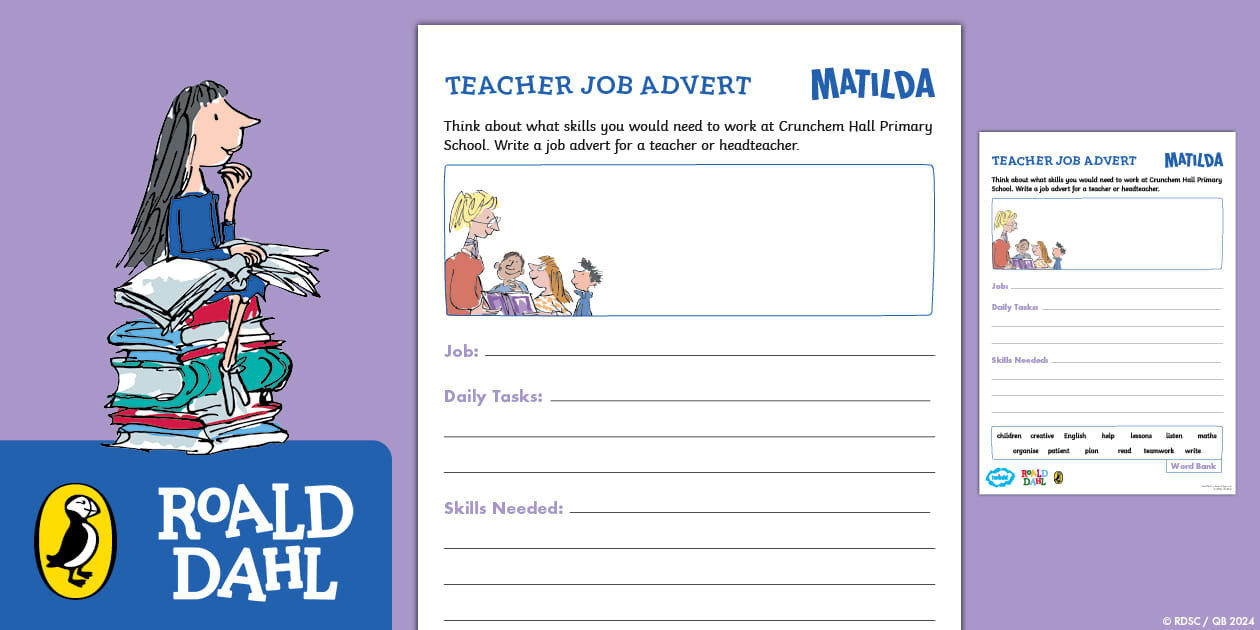 FREE! - Matilda: Teacher Job Advert Activity (teacher made)